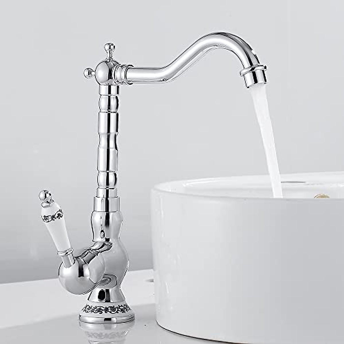 GeRRiT Faucet Bathroom Sink Tap Basin Faucets, Bathroom Kitchen Antique Bronze Faucet, Brass Basin Single Handle Black Hot & Cold Water Mixer Taps, Bath Accessories Basin Taps, With G3, Silver