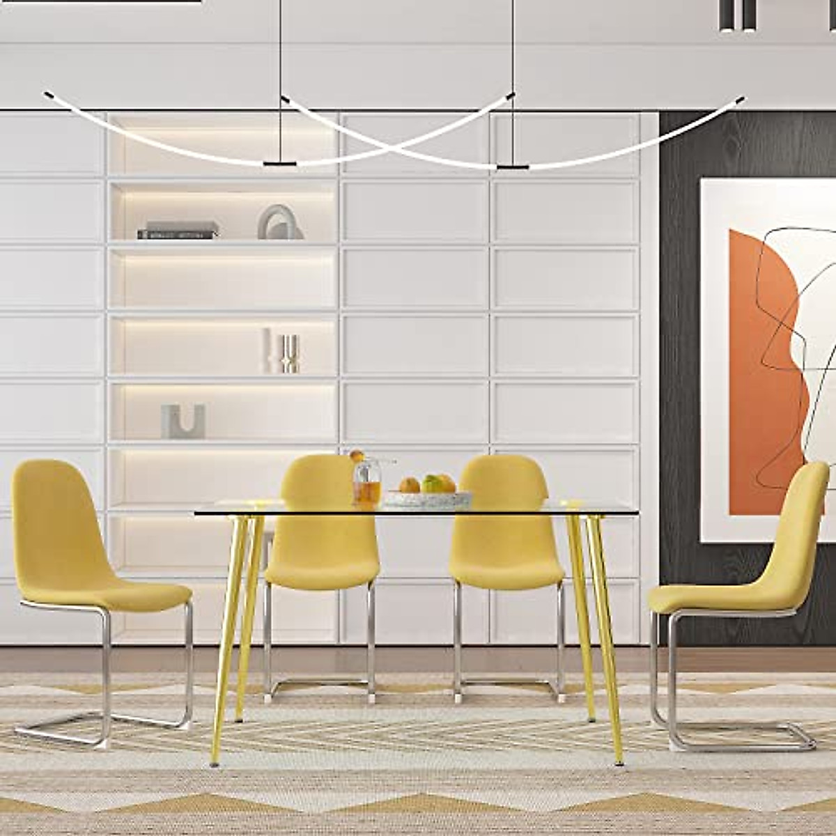 Glass Dining Table，51" Modern Rectangular Table with Spacious Tempered Glass Tabletop & Gold Plated Table Legs，Simplistic Kitchen Table, Versatile Table for Home Office