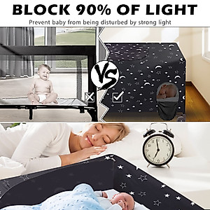 HOSEASCA Crib Blackout Cover, Baby Blackout Tent, Baby Canopy for Crib with 2 Mini Fan Pouch for Age 4 Months and Up, Breathable Pack N Play Blackout Cover for Travel Home Hotel