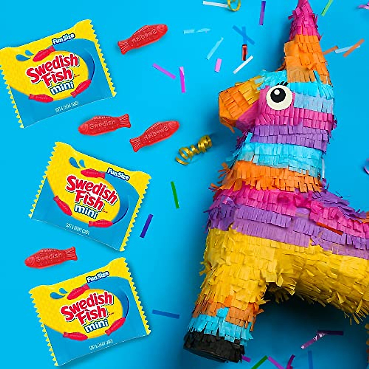 SWEDISH FISH Mini Soft and Chewy Candy Fun Size, Individually Wrapped Packs, 64 Count Bulk