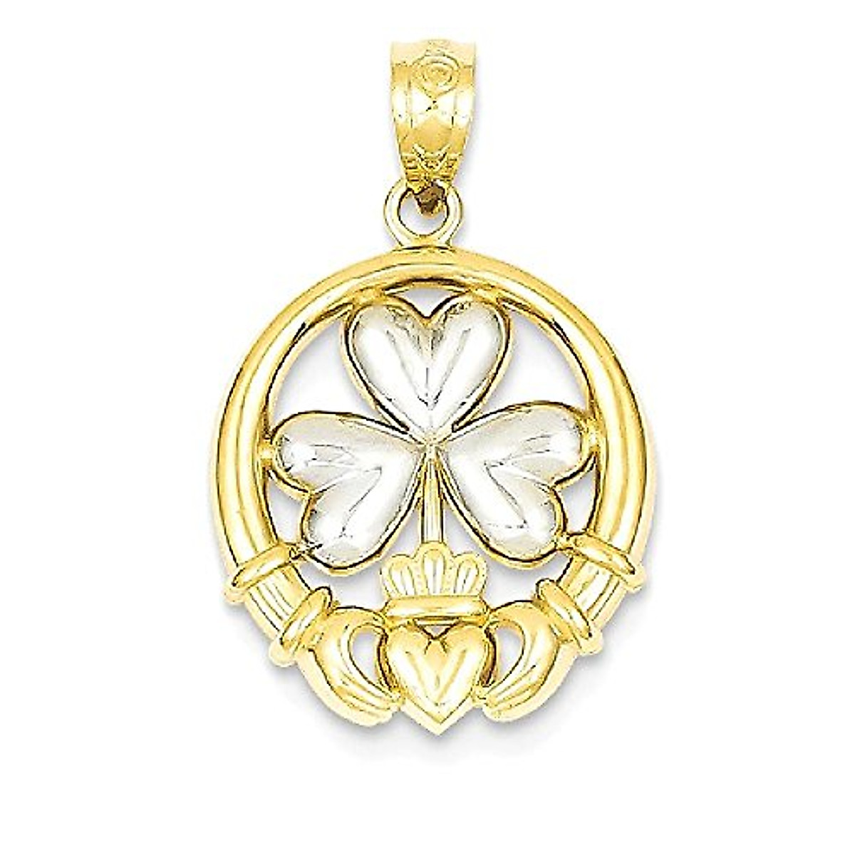IceCarats 14K Solid Yellow Gold Lucky Clover Leaf Shamrock Flower Heart Irish Claddagh Necklace Celtic Charm Pendant Jewelry Only