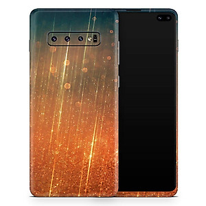 DesignSkinz Orange Scratched Surface with Gold Beams Protective Vinyl Decal Wrap Skin Cover Compatible with The Samsung Galaxy S20 (Screen Trim & Back Glass Skin)