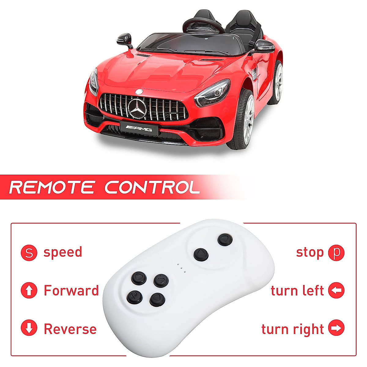 TOBBI 12V Kids Ride On Car Mercedes Benz Licensed Kids Electric Car with Remote Control, MP3, Radio, 3 Speeds for Boys Girls Red