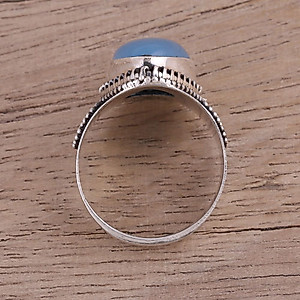 NOVICA Artisan Handmade Chalcedony Cocktail Ring Sterling Silver Blue India [crownbezel 0.7 in L x 0.8 in W x 0.3 in H Band Width 3 mm W] ' Charismatic Blue Charm'