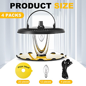 Qualirey 4 Packs Flea Traps with 20 Sticky Disc 12 Bulbs 4 Electric Wires Flea Traps Flea Killer Traps for Inside Your Home Safe Flea Light Trap for Indoor Safe to Pets and Kids