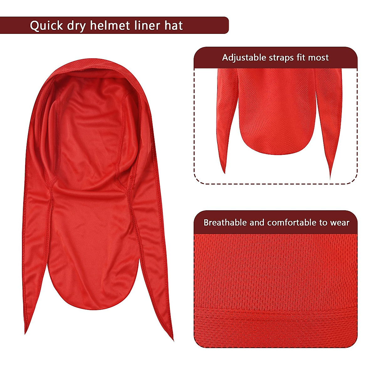 DOCILA Do Rags for Men Sweat Wicking Biker Motorcycle Helmet Liner Skull Cap Quick Drying Helmet Liner Doo Dew Rag Head Bandana Durags Pirate Accessories Head Wrap Black White Red