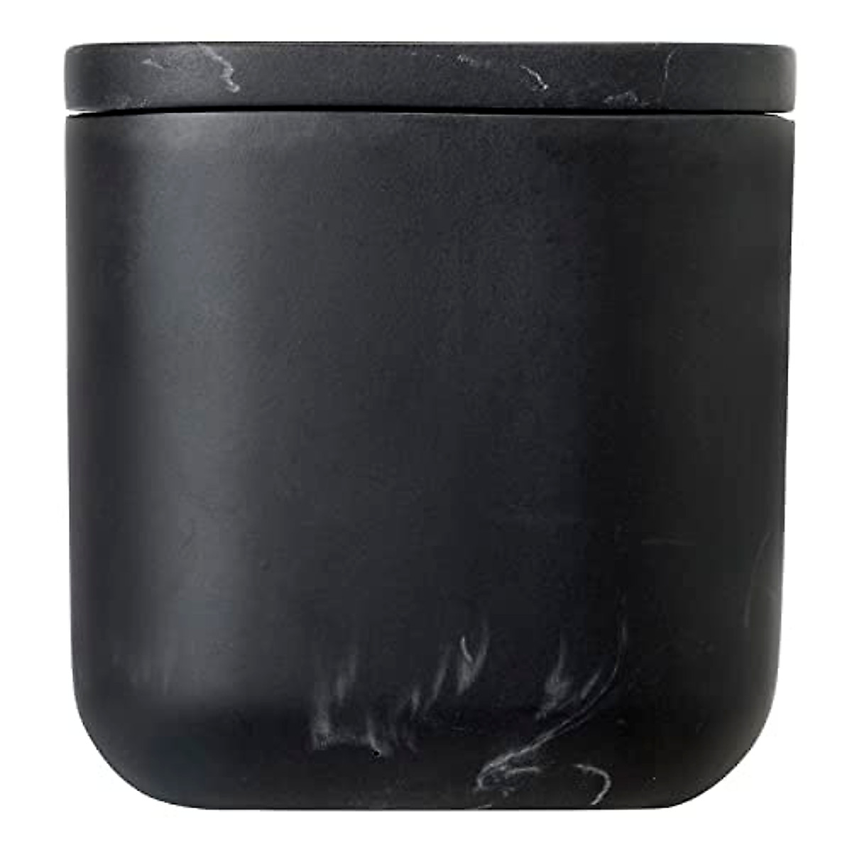 Vigar Zense Collection Black Marble Square Toiletries Container Box with Lid, Holder for Cotton Balls and Hair Accessories, for Modern Luxury Bathroom and Bedroom, Fine Polyresin Stone