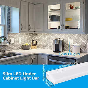 TORCHSTAR Plug in Under Cabinet Lighting, ETL Listed Linkable LED Under Cabinet Light Kit, Individual Control, 16 Inch, 4000K Cool White, 8W, Pack of 4