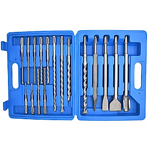 SDS-Plus Rotary Hammer Drill Bits Set,Chisels- SDS Plus Concrete Masonry Hole Tool,4pcs Chisel and 13pcs SDS Plus Rotary Hammer Drill Bit for Drilling Concrete, Masonry, Bricks and Stone(17 PCS)