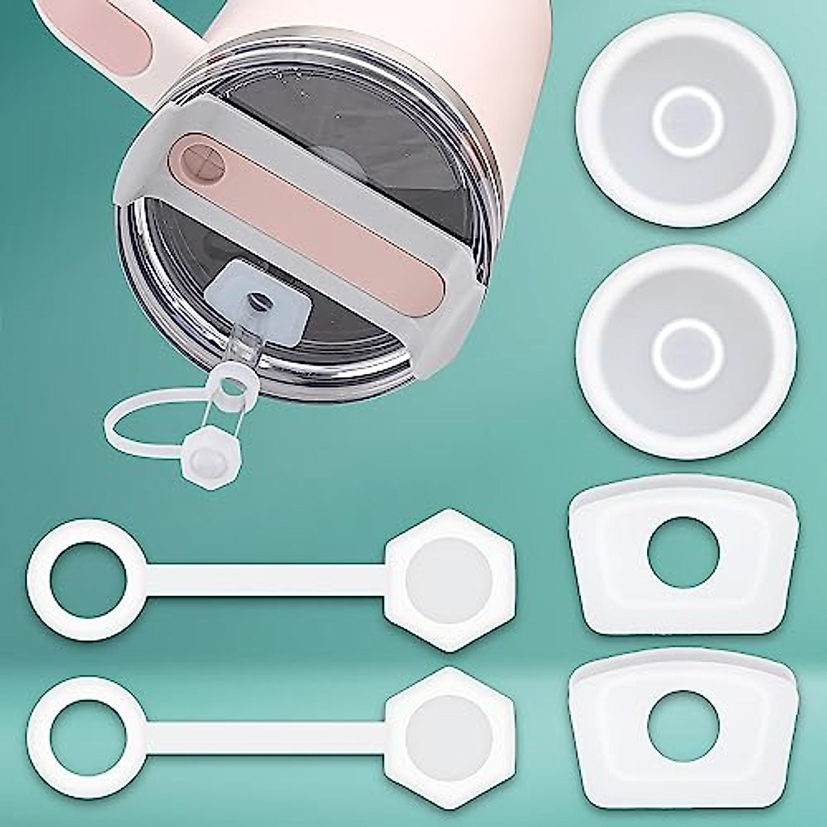 6pcs Spill Proof Stopper Silicone for Stanley Cup H2.0 FlowState Tumbler 30oz 40oz with Straw Cover Sets,Round Leak Stoppers and Square Spill Stoppers