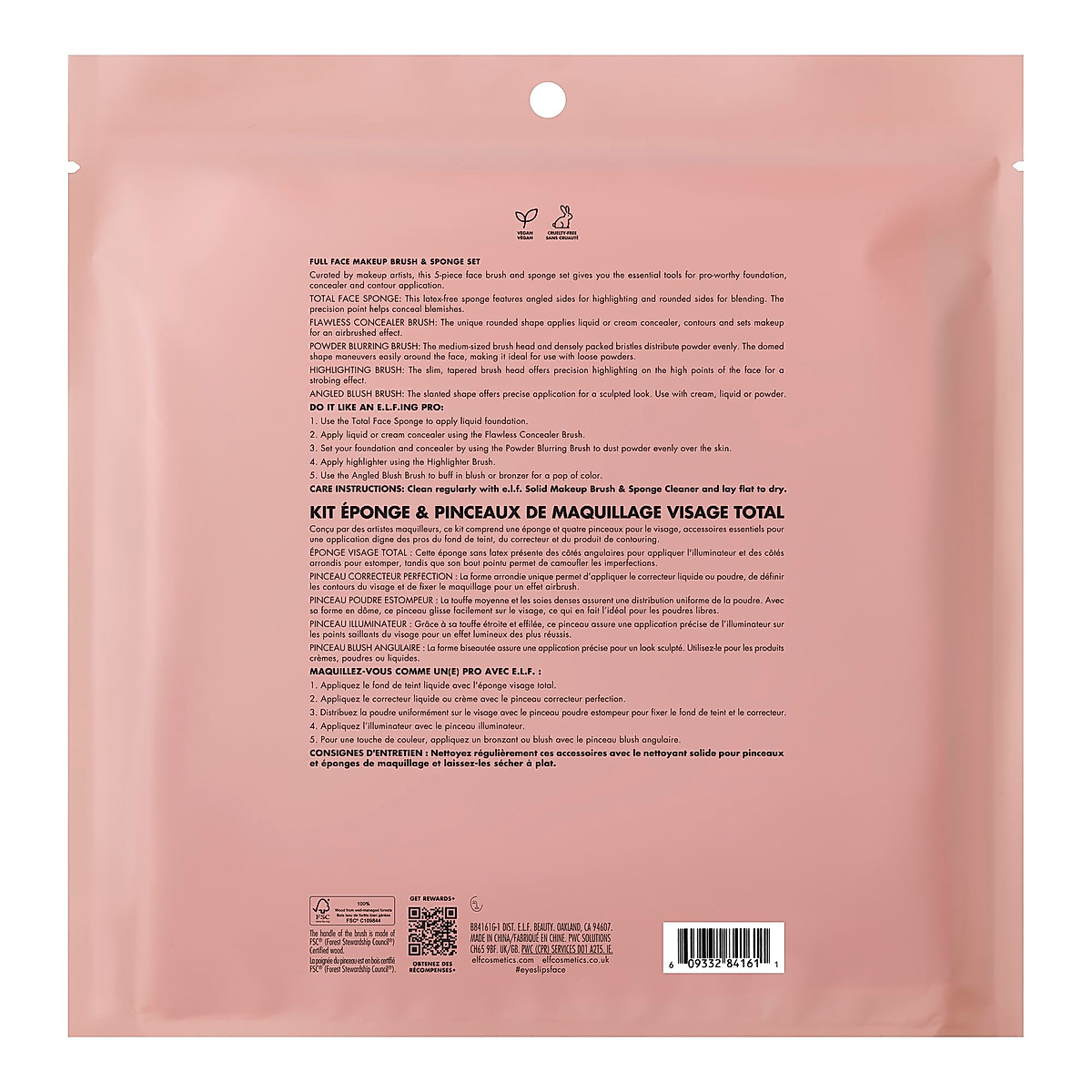 e.l.f. Complexion Essentials Brush & Sponge Set, Concealer, Powder, Blush & Highlighter Brushes & Total Face Sponge, Vegan & Cruelty-Free