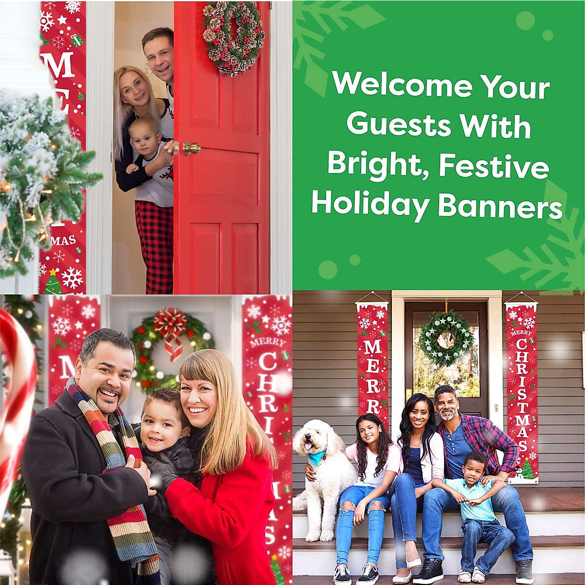 Merry Christmas Banner Sign - Christmas Front Porch Door Decorations - Outdoor Xmas Decor - Red Merry Christmas Sign for City, Country Clearance Wall Hanging Outside