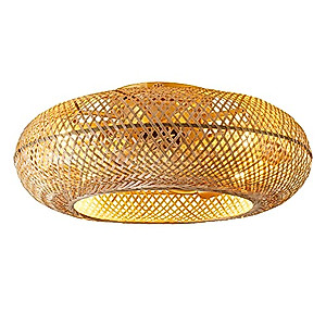 hummingbird Boho Ceiling Fan with Lights Flush Mount, 20 Inch Rattan Caged Ceiling Fans with Light and Remote Control, Bamboo Enclosed 6 Speeds for Bedroom, Living Room