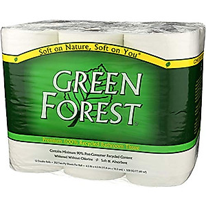 Green Forest Premium 100% Recycled Bathroom Tissue, 352 Sheets, 12 Rolls (Pack of 1)