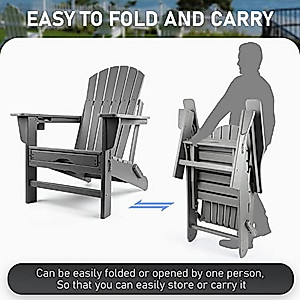 FUNBERRY Patio Rocking Chair Set of 2,Porch Rocker,Rocking Adirondack Chair,Folding Adirondack Chairs with Ottoman,All Weather Rocking Chair,Plastic Rocking Chair,350 lbs