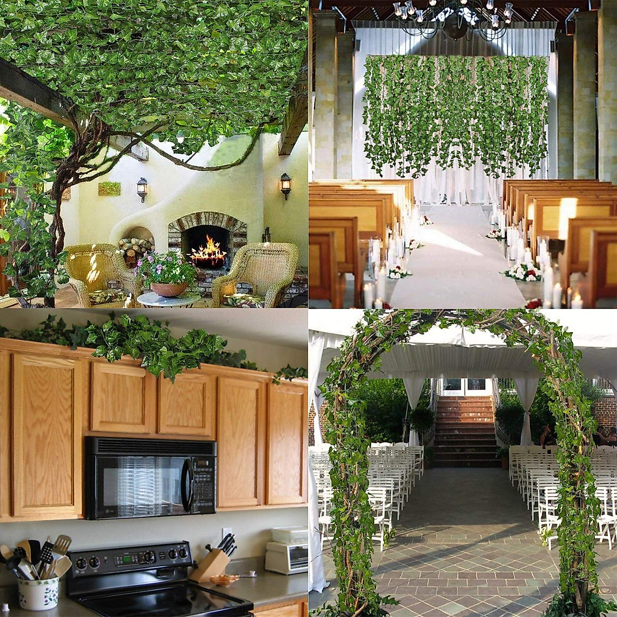 AlphaMeow 86 Ft 12 Strands Artificial Ivy Garland Fake Plants, Vine Hanging Garland, Hanging for Garden,Office, Wedding Wall Decor, Home Kitchen Indoor & Outdoor Decoration,Green