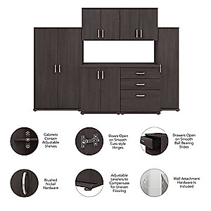Bush Business Furniture Universal 6 Piece Modular Storage Set with Floor and Wall Cabinets, Storm Gray