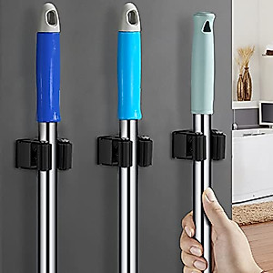 inheming 4pcs Mop and Broom Holder Clip, Broom Hangers Rack Wall Mount, Cleaning Tool Storage Organizer for Kitchen, Garden, Garage, Bathroom