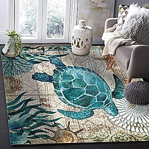 ARTSHOWING Sea Turtle Area Rug, 2' x 3' Large Indoor and Outdoor Area Rugs with No-Slip Backing, Easy to Clean, Perfect for Living Room, Patio, Picnic, Decking Ocean Animal Beach Landscape Sea Theme