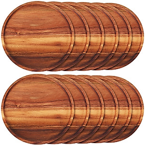 Rtteri 12 Pieces Acacia Wood Dinner Plates 9.8 Inch Round Wood Dishes Wooden Charger Serving Tray Easy Cleaning Lightweight Unbreakable Classic Plate for Dishes Snack, Dessert, Housewarming Gift