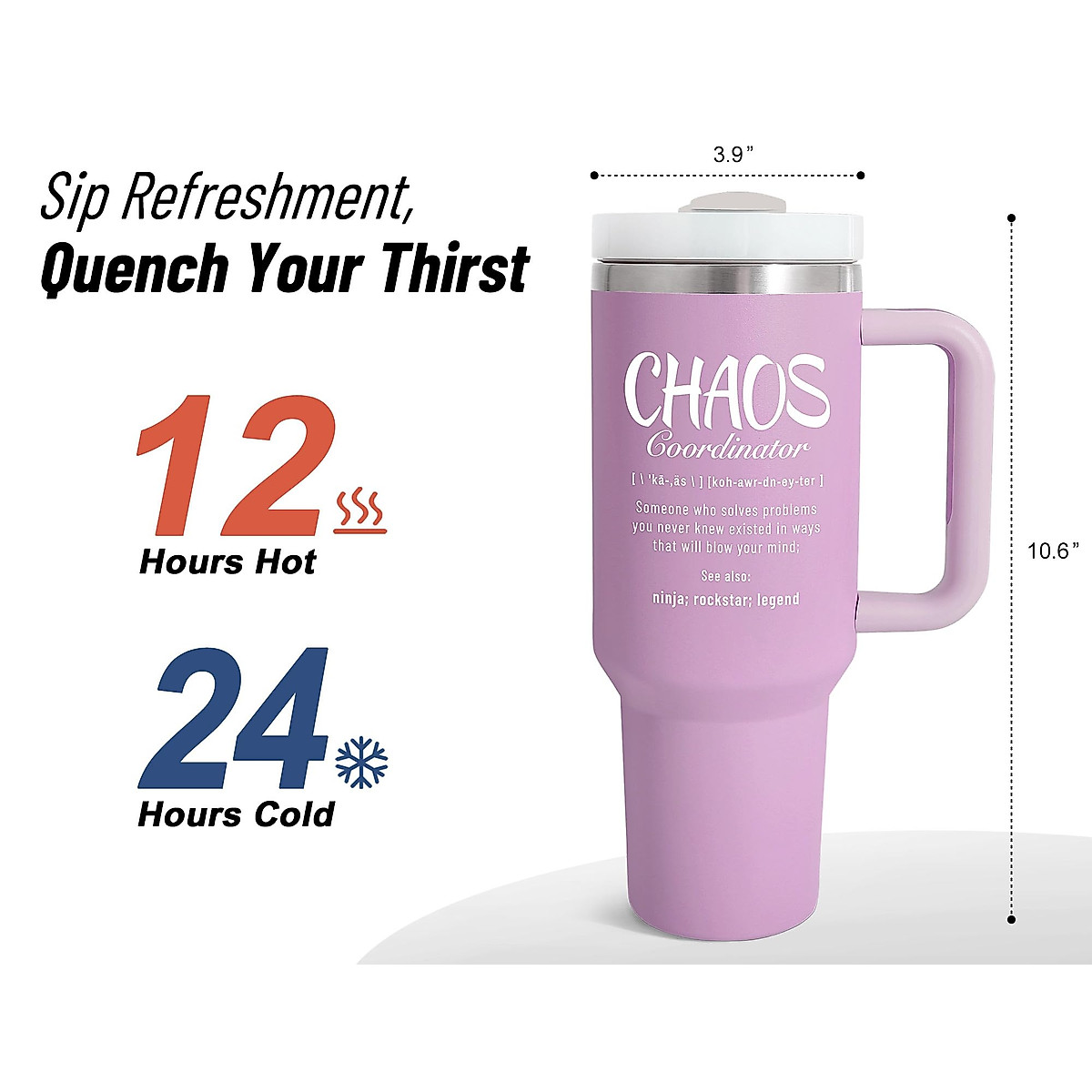 Thank You Gifts for Women, Chaos Coordinator Tumbler, Boss Lady Gifts for Women, Coworker, Mom, Manager, Teacher, Nurse, Birthday, Administrative Professional Day Gifts, 40oz Tumbler, Light Purple