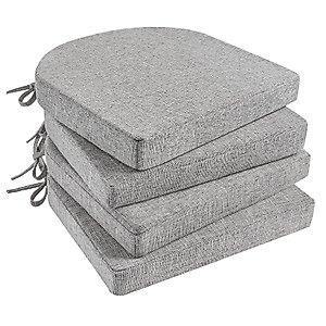 Basic Beyond Chair Cushions for Dining Chairs 4 Pack, Memory Foam Chair Cushion with Ties and Non Slip Backing, 16 x 16 inches Chair Pads for Dining Chairs(Light Grey)