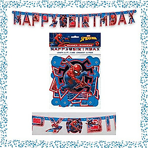 Spiderman Birthday Party Supplies and Decorations, Spiderman Party Supplies, Serves 16 Guests, Includes Tableware and Decor with Table Cover, Banner, Plates, Napkins & More, Officially Licensed