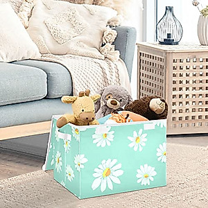 innewgogo Poppies Floral Sunflower Storage Bins with Lids for Organizing Collapsible Storage Cube Bin with Handles Oxford Cloth Storage Cube Box for Bed Room