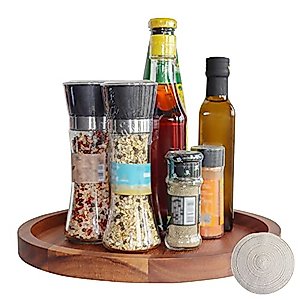 Paninluo Lazy Susan Organizer with Mat - 12 Inch Wooden Lazy Susan for Table Keep Space Organized and Nice,Lazy Susan Turntable for Cabinet、Countertop、Pantry、Spice Rack