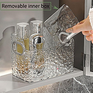 Himilucky Bathroom Vanity Tray, Makeup Organiser, Skincare Organiser Beauty Caddy Storage Box for Dresser & Bathroom, Decorative Dresser Tray, Vanity Organiser with 1 Movable Inner Case, Clear