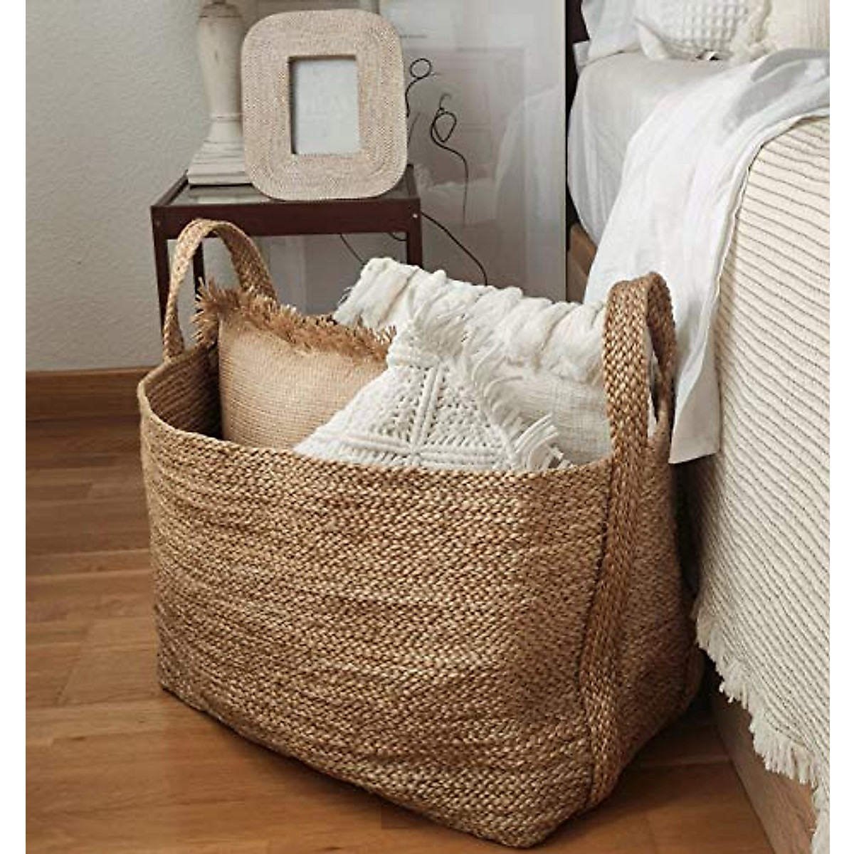 GooBloo Extra Large Handmade Woven Storage Basket 100% Jute Rope - 20” x 14” Tall Decorative Rope Basket for Living Room, Toys, Storage, Towels or Nursery - Wicker Baskets - Handmade Natural Hamper