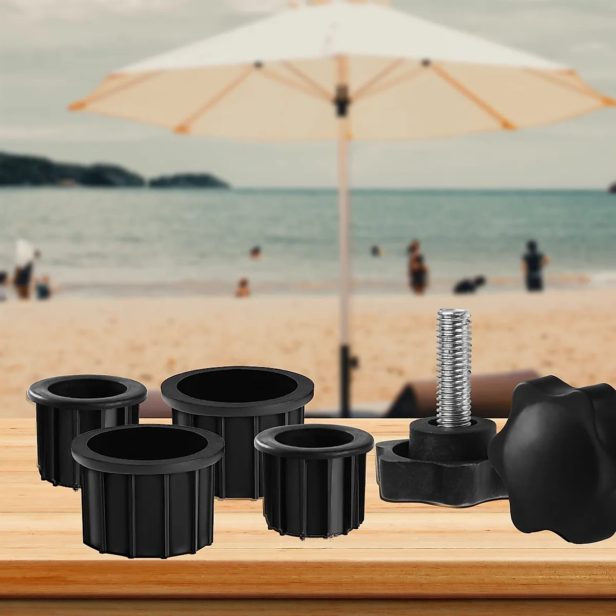 6 Pcs Umbrella Base Stand Replacement Parts,Patio Umbrella Base Replacement Parts Outdoor Umbrella Hole Ring Plug Cover with M8 Thread Screw Replacement Hand Knob for Backyard Patio Table Decks(Black)