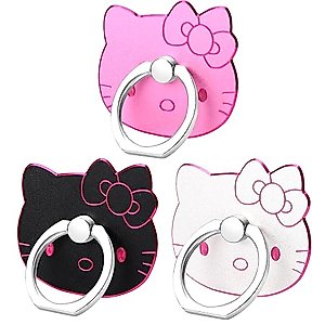 Cat Phone Ring Holder Cute Kitty 3 Pack,Fonessary Metal Finger Ring Grip Kickstand 360 Rotate for Smartphones