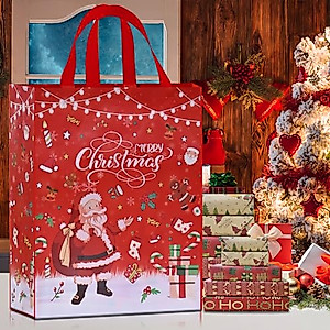 AhfuLife 4PCS Extra Large Christmas Gift Bags, 21.2'' x 16.1''x 6.3'', Jumbo Christmas Tote Bags with Handles, Reusable Non-woven Christmas Shopping Bags for New Year, Xmas's Party Supplies Decoration