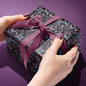 FIEHALA 12 Pcs Halloween Wrapping Paper Pink Pumpkin Skeleton Bat Design Gift Wrap Paper Folded Flat for Halloween Holiday Party - 20 x 28 Inches Per Sheet