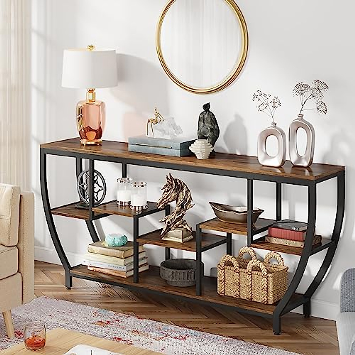 Tribesigns 70.9 Inch Long Sofa Table with Shelves, Rustic Console Table with Storage, Industrial Entryway Table TV Stand, Behind Couch Table Accent Tables for Living Room, Hallway, Foyer