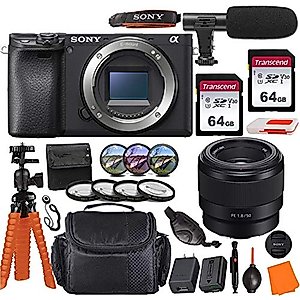Sony Alpha a6400 Mirrorless Digital Camera with FE 50mm f/1.8 Lens & Pro Accessory Bundle incl. 2X 64GB Transcend Memory Card, Gadget Bag, UV-CPL-FLD Filters and Macro Kits and More…