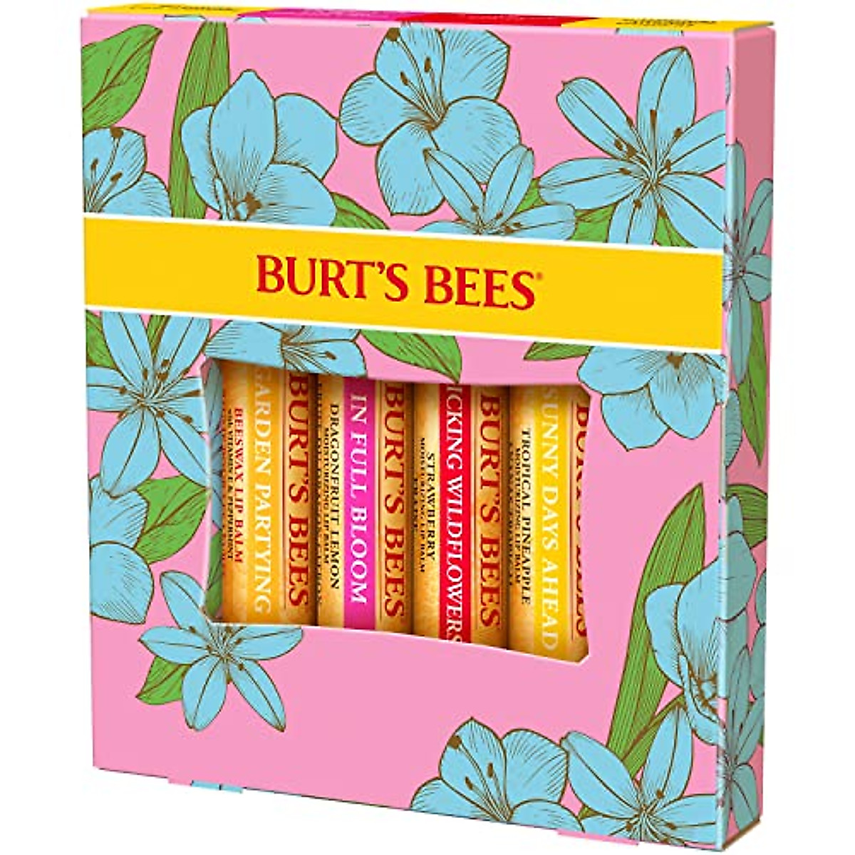 Burt's Bees Lip Balm Easter Basket Stuffers, Lip Care Gifts for All Day Hydration, In Full Bloom Set - Beeswax, Dragonfruit Lemon, Tropical Pineapple & Strawberry, 4 Pack (Packaging May Vary)