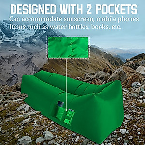 DERJLY Inflatable Lounger Air Sofa: Outdoor Camping Beach Chair - Portable Couch Hammock with Travel Pouch Ground Pegs & 2 Pockets