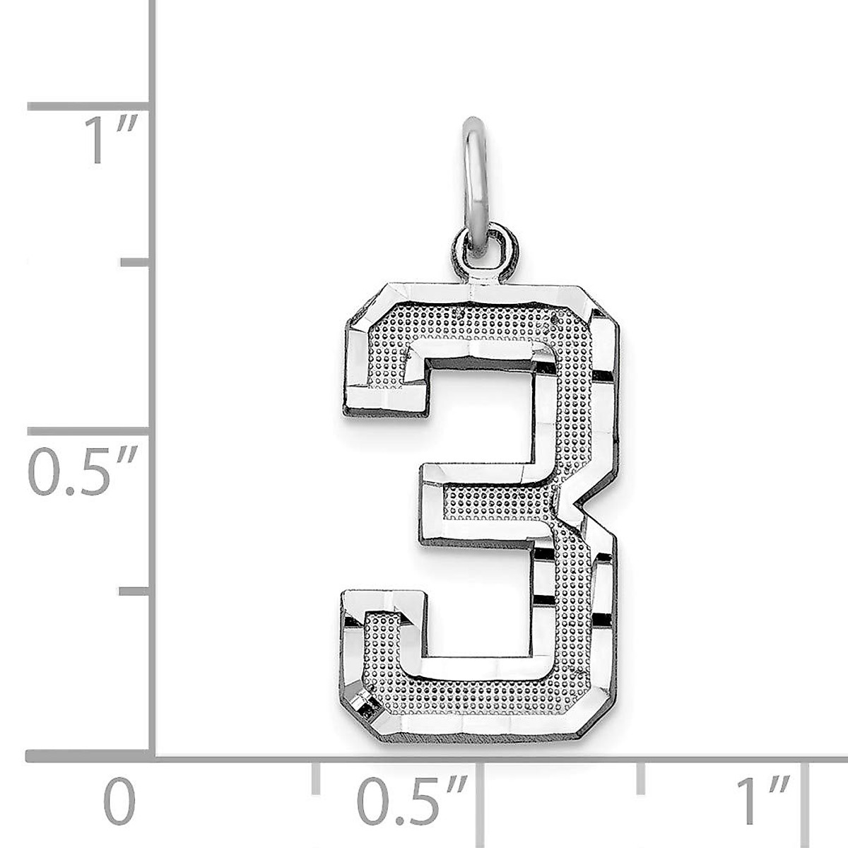 Solid 14k White Gold Casted Large Diamond-Cut Number 3 Charm Pendant - 25mm x 11mm