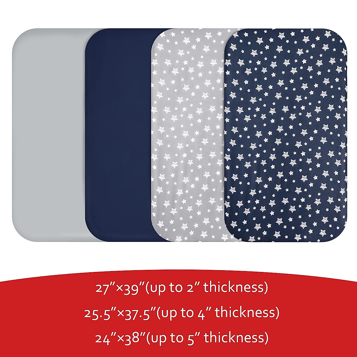 Pack and Play Sheets Boys, 4 Pack Mini Crib Sheets, Stretchy Pack and Play Playard Fitted Sheet, Compatible with Graco Pack n Play, Soft and Breathable Material, Navy