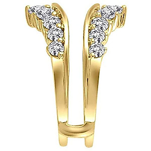 V Touch Round Cut D/VVS1 Diamond Enhancer Engagement Wedding Ring 14K Yellow Gold Plated 925 Sterling Silver Guard Wrap Jacket (6.5)