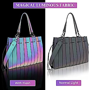 chosping Geometric Luminous Women's Fashion Handbags Tote Holographic Reflective Shoulder Bag Flash Purses (TOTE)