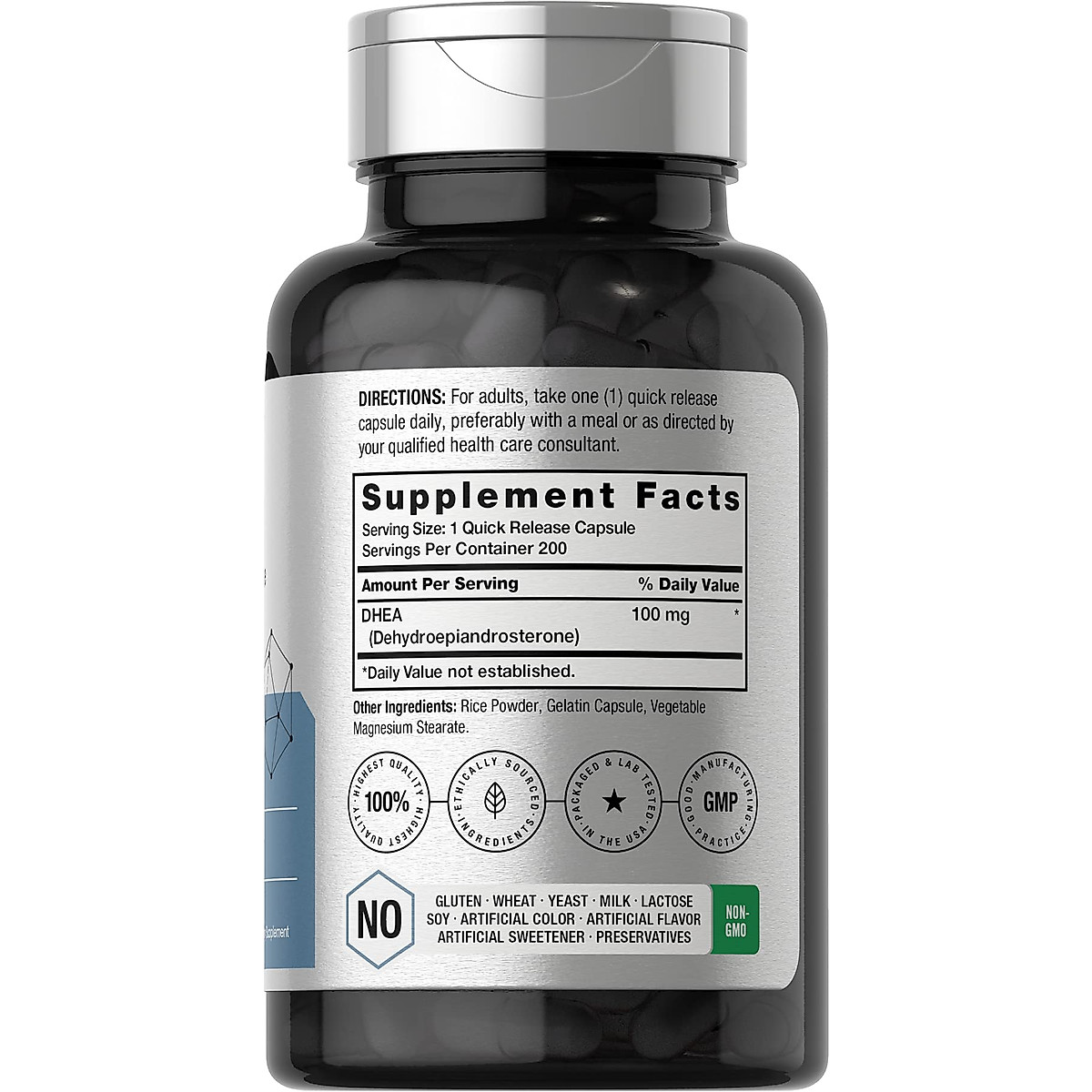 Horbäach DHEA 100mg | 200 Capsules | Non-GMO, Gluten Free Supplement