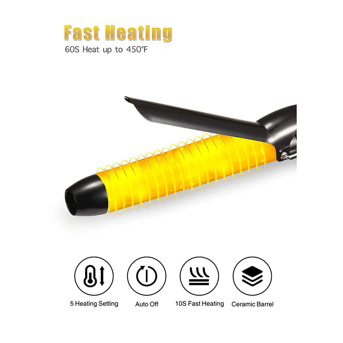 Lanvier 1.25 Inch Clipped Curling Iron with Extra Long Tourmaline Ceramic Barrel, Professional 1 1/4 Inch Hair Curler up to 450°F Dual Voltage for Traveling, Hair Waving Style Tool–Black