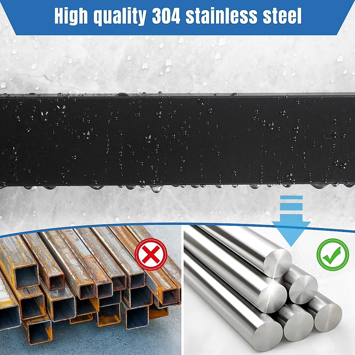 Magnetic Knife Holder for Wall 17 Inch, No Drilling black knife magnetic strip with 3 Hooks, Strong Magnet Knife Holder strip, Magnetic Knife Rack Bar for Kitchen Knives and Tools