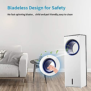 Ainfox 2-in-1 Evaporative Air Cooler, Quiet Cooling Fan & Humidifier with Remote Control, 1.06-Gallon Water Tank Bladeless Fan for Large Room Office (Blue)