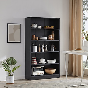 Farini Black Bookshelf for Bedroom 5 Shelf Office Bookcase 60 Inches Tall Modern Wood Bookshelf for Living Room 5 Tier Wide Manga Bookshelf Library Bookcase