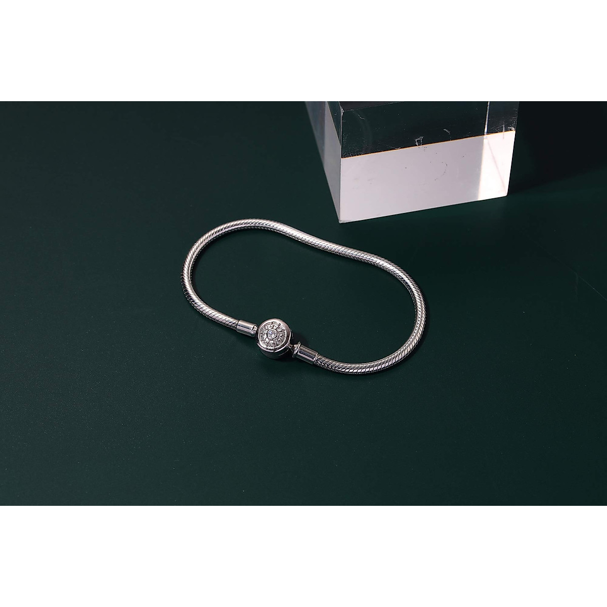 SOUKISS Genuine 925 Sterling Silver Clasp Charm Bracelet with 2 Rubber Spacer Charm for European Bead Charms,Xmas Gifts (22)