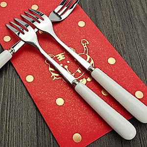 MEIYAHOME Fine Dessert Forks 18-10 Stainless Steel Fruit Fork(Creative White Ceramic Handle) Tasting Forks, 3-Tine Forks, sus304 6inch (4 Pcs)